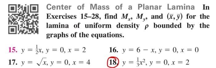 Solved Center of Mass of a Planar Lamina In Exercises 15-28, | Chegg.com