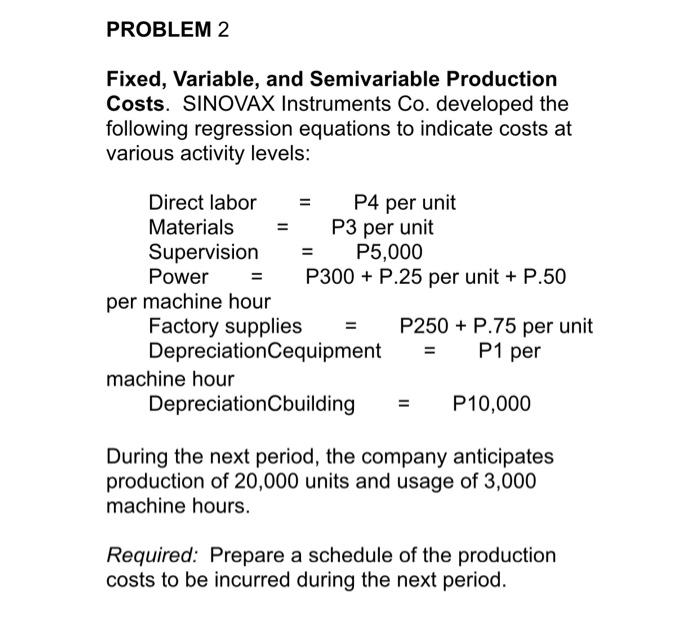Solved Fixed Variable And Semivariable Production Costs Chegg