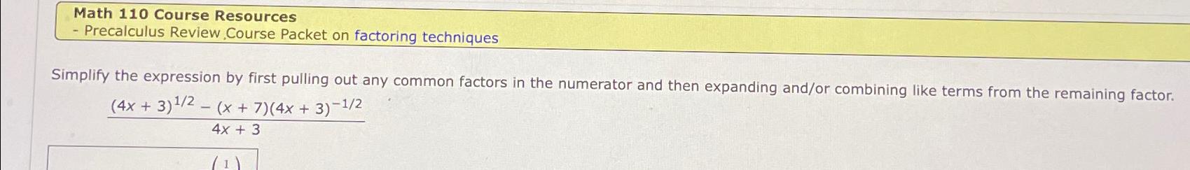 Solved Math 110 ﻿Course ResourcesPrecalculus Review ,Course | Chegg.com