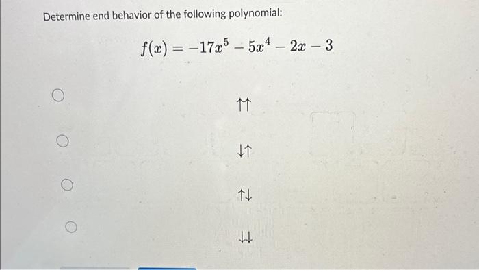Solved Determine end behavior of the following polynomial: | Chegg.com