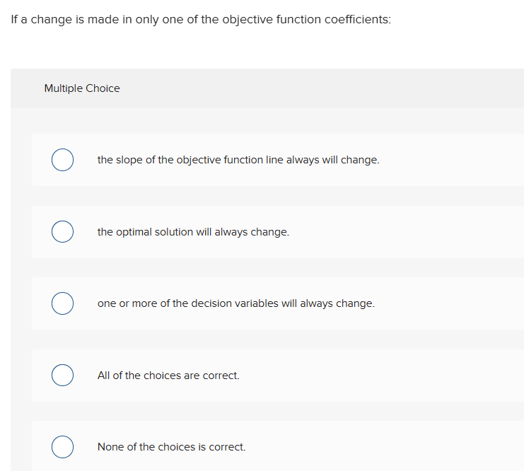 Solved If a change is made in only one of the objective | Chegg.com