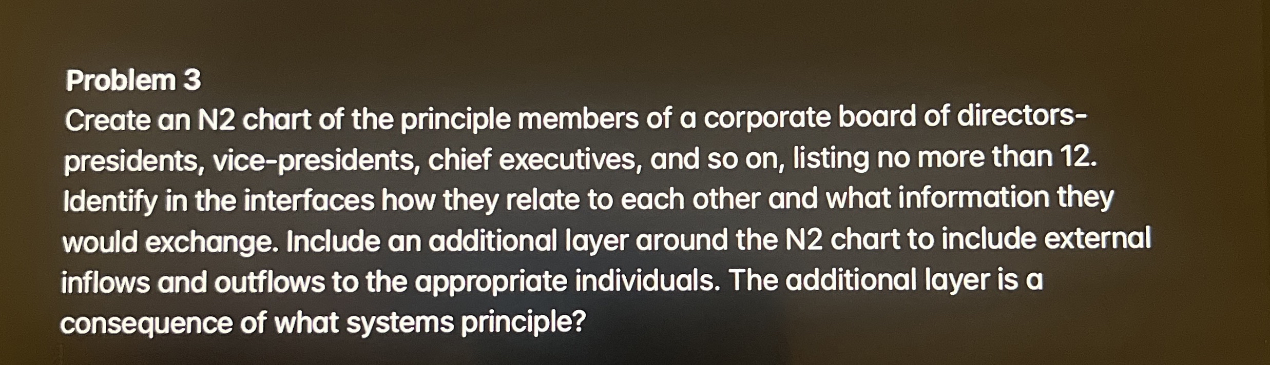 Solved Problem 3Create an N2 ﻿chart of the principle members | Chegg.com