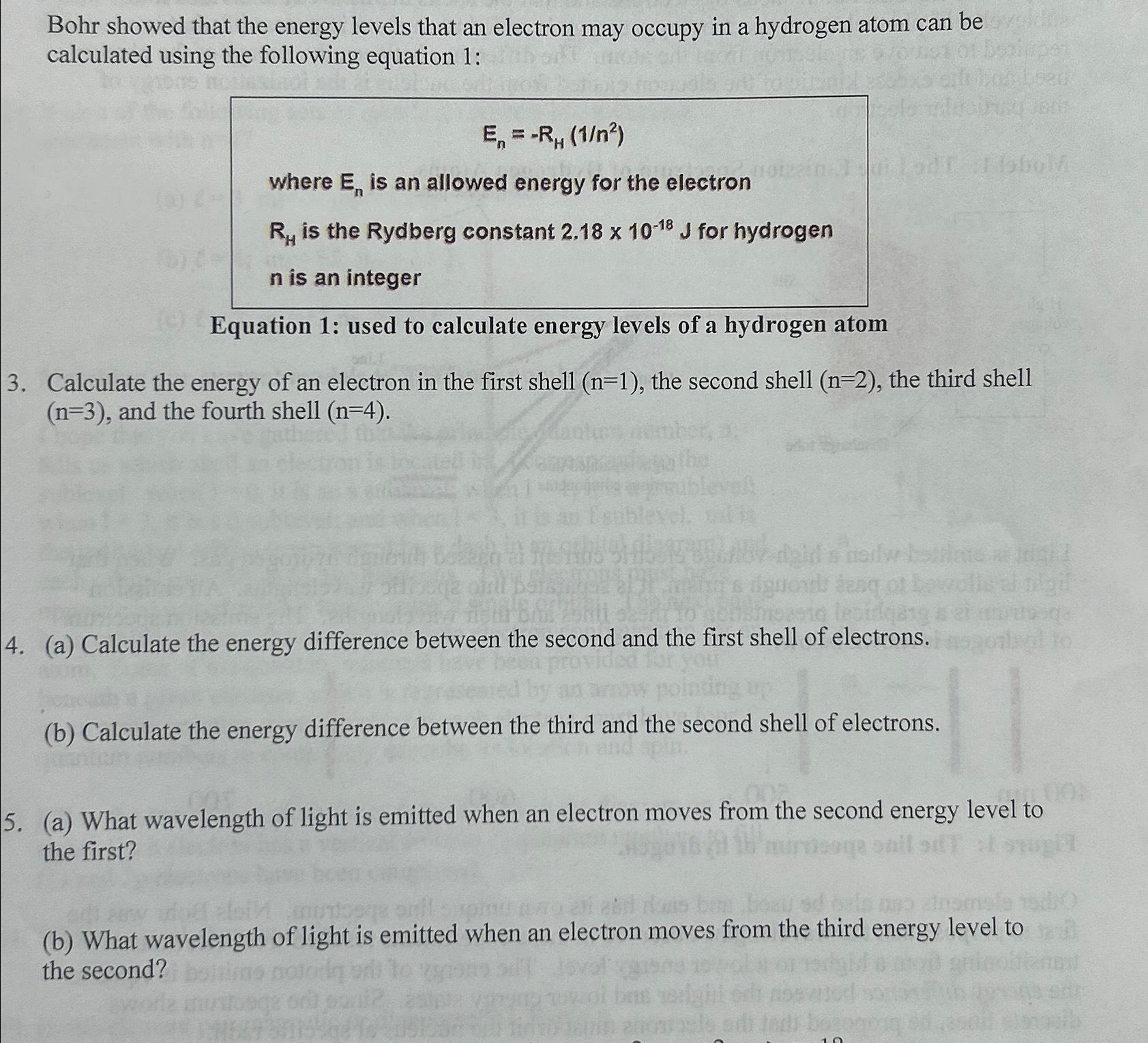 Solved Bohr Showed That The Energy Levels That An Electron