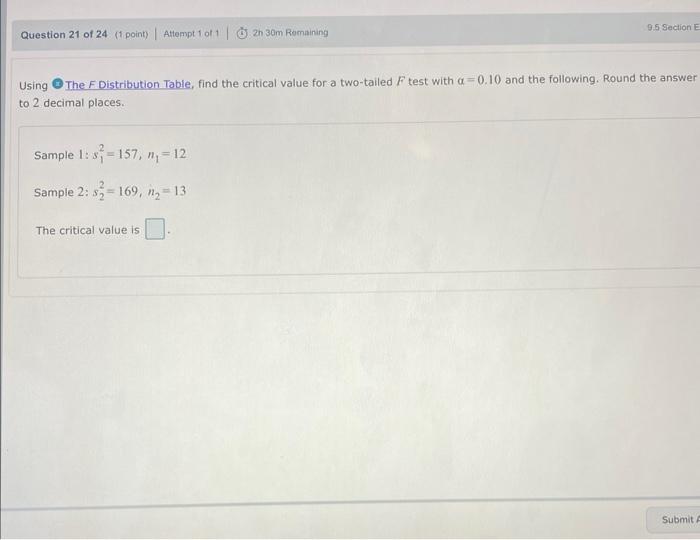 Solved Using (1) The F Distribution Table, find the critical | Chegg.com