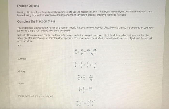 Solved Fraction Objects Creating objects with overloaded | Chegg.com Solved Fraction Objects Creating objects with overloaded | Chegg.com