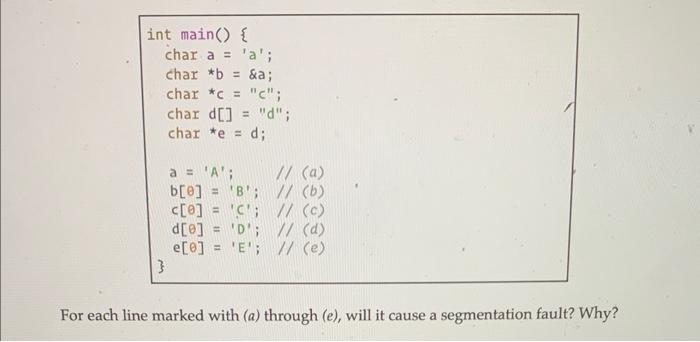 Solved For each line marked with (a) through (e), will it | Chegg.com