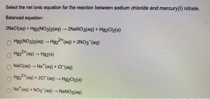 Solved Select the net ionic equation for the reaction | Chegg.com