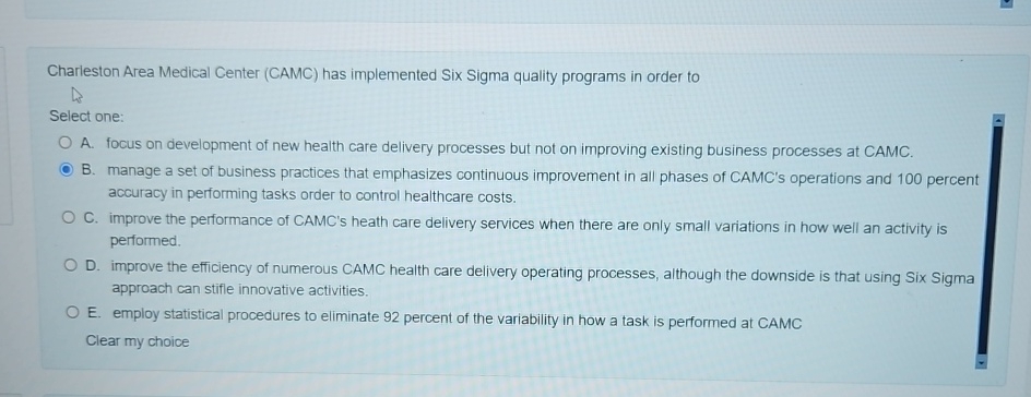 Solved Charleston Area Medical Center (CAMC) ﻿has | Chegg.com