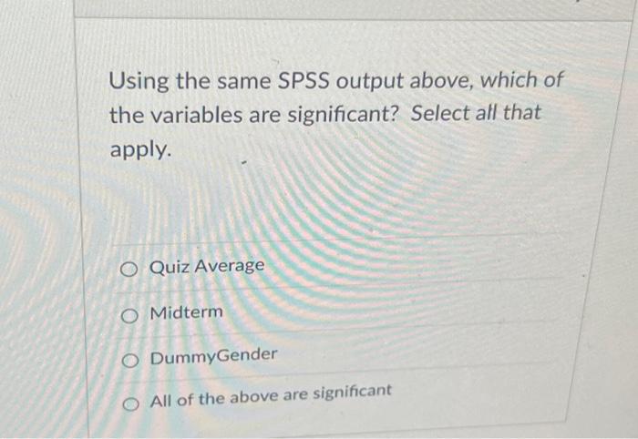 Solved Using the same SPSS output above, which of the | Chegg.com