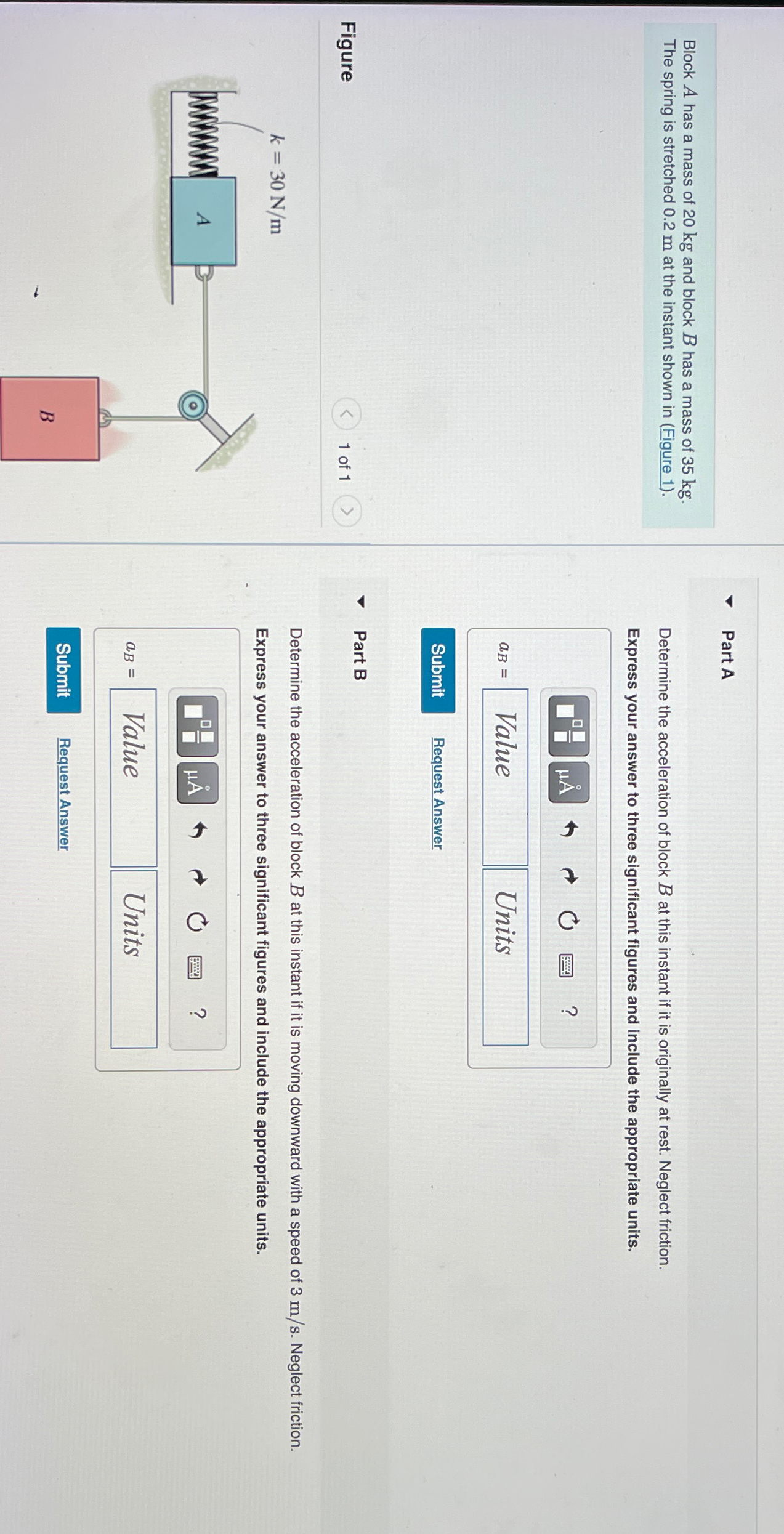 Solved Block A has a mass of 20kg ﻿and block B ﻿has a mass | Chegg.com