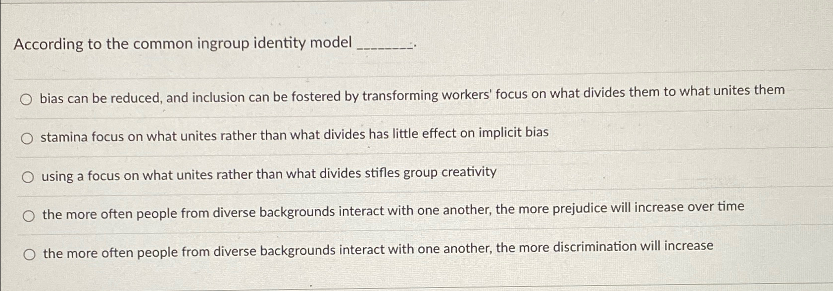 Solved According to the common ingroup identity modelbias | Chegg.com