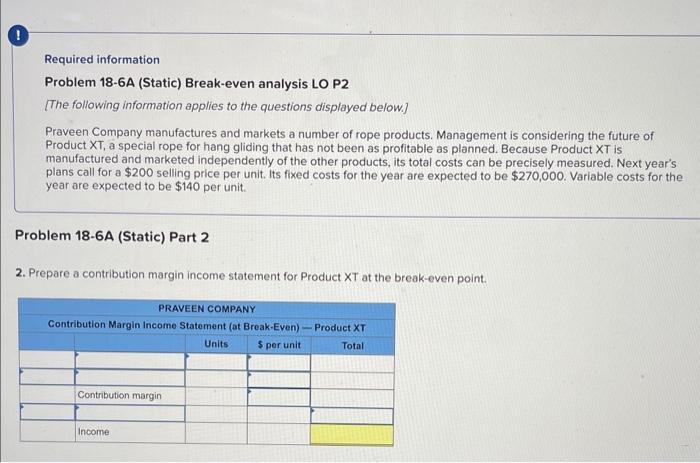 Solved Required information Problem 18-6A (Static) | Chegg.com
