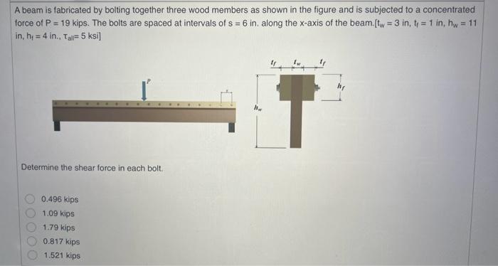 Solved A beam is fabricated by bolting together three wood | Chegg.com