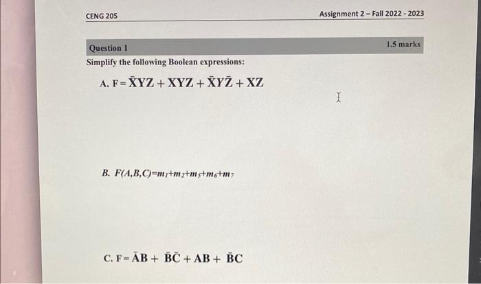 Solved Simplify the following Boolean expressions: A. | Chegg.com