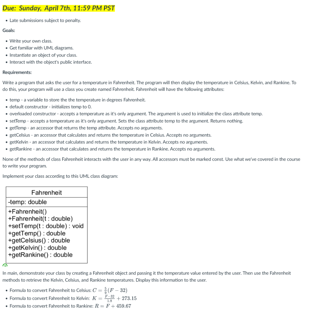Solved In main, demonstrate your class by creating a | Chegg.com