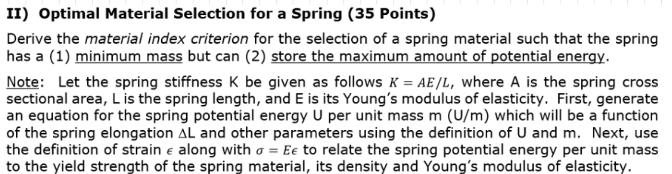 Solved II) ﻿Optimal Material Selection for a Spring (35 | Chegg.com