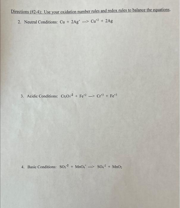 Solved Directions (\#2-4): Use your oxidation number rules | Chegg.com