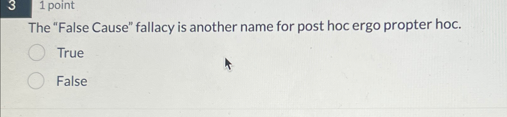 Solved 1 ﻿pointThe "False Cause" fallacy is another name for | Chegg.com