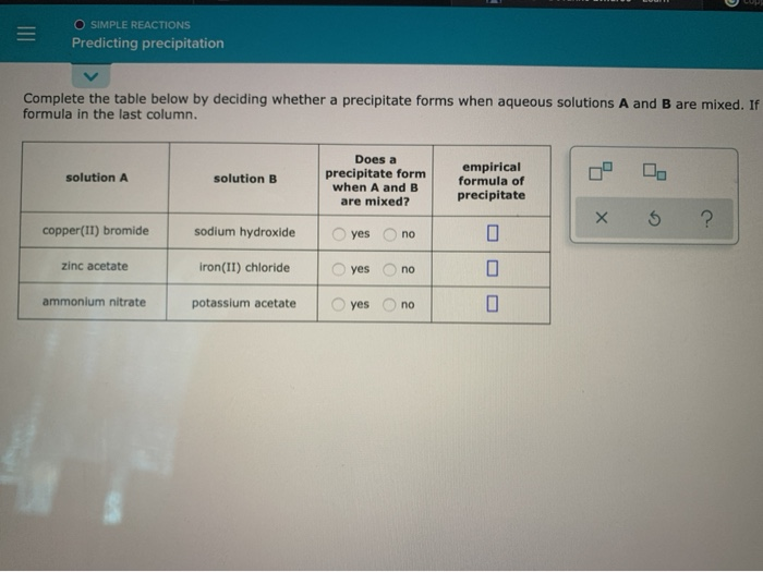 Solved O SIMPLE REACTIONS Predicting precipitation Complete | Chegg.com