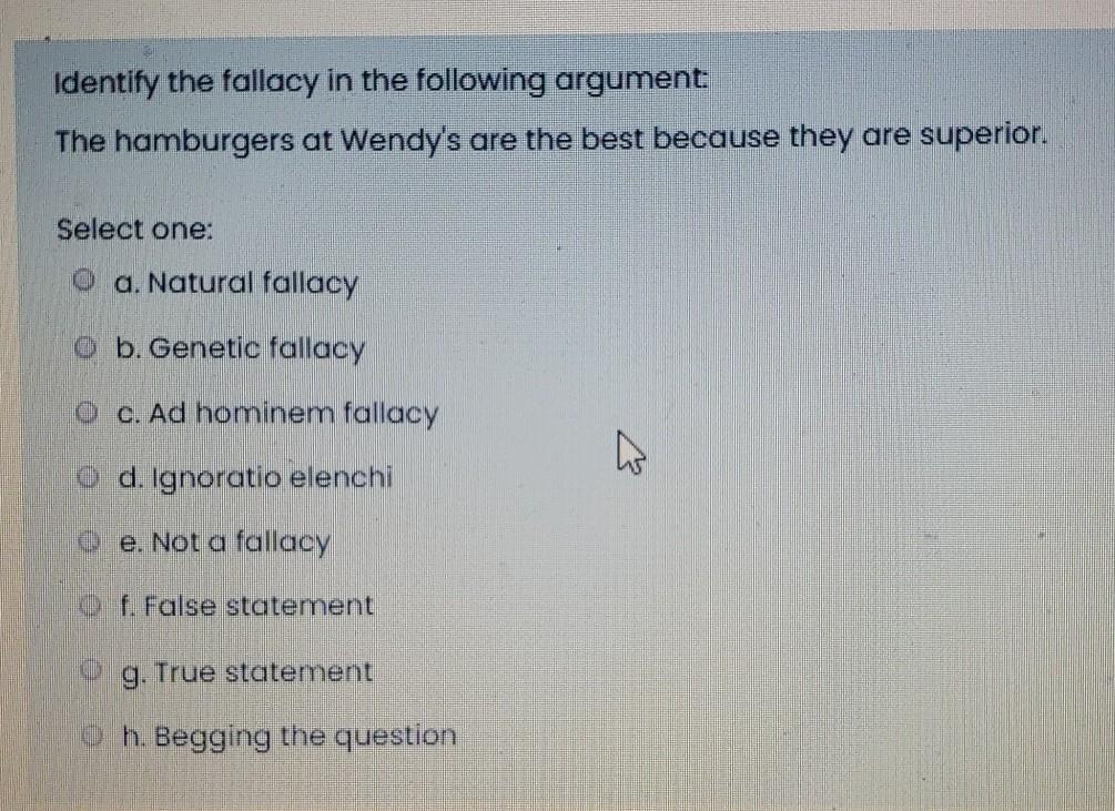 Solved Identify the fallacy in the following argument The | Chegg.com