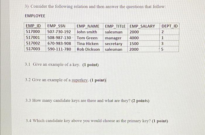 Solved 3) Consider the following relation and then answer | Chegg.com