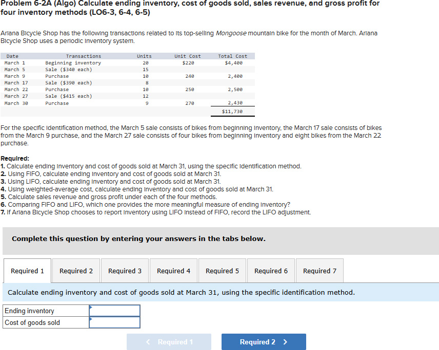 Solved Problem 6-2A (Algo) ﻿Calculate ending inventory, cost | Chegg.com