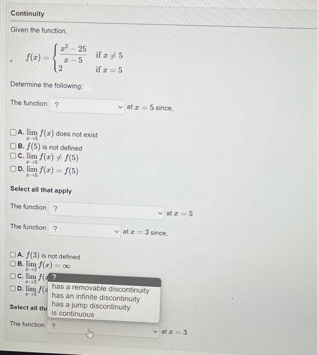 Solved Given the function, f(x)={x−5x2−252 if x =5 if x=5 | Chegg.com