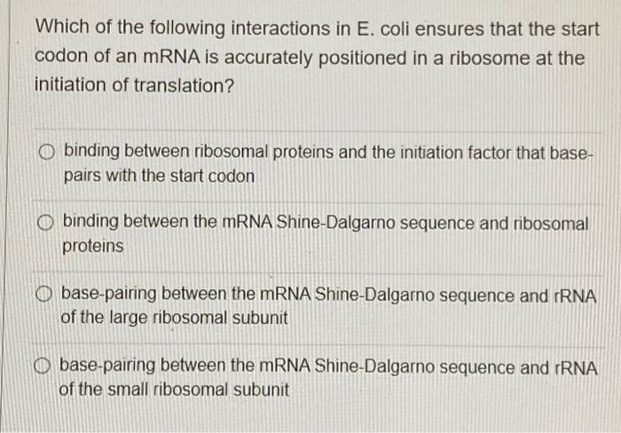 Solved Which of the following interactions in E. coli | Chegg.com