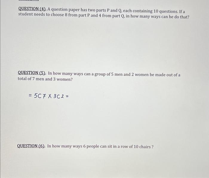 Solved QUESTION (4). A question paper has two parts P and Q | Chegg.com