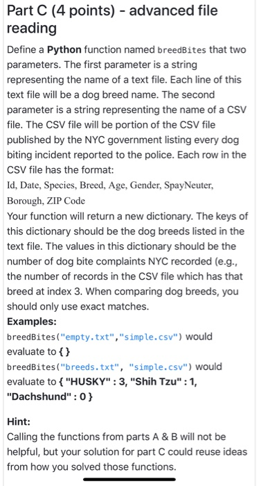 Solved Part C (4 points) - advanced file reading Define a | Chegg.com