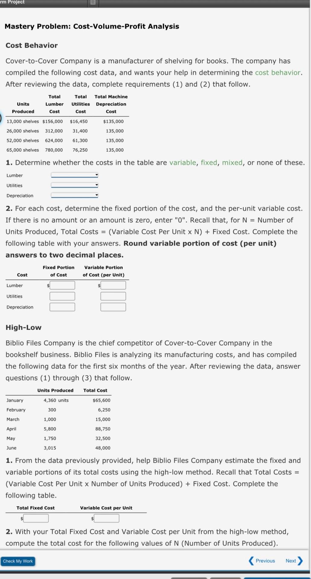 Solved Mastery Problem: Cost-Volume-Profit Analysis Cost | Chegg.com