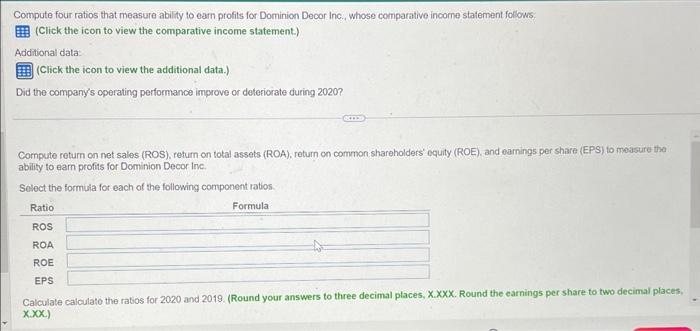 Solved Comparative income statementAdditional dataCompute | Chegg.com