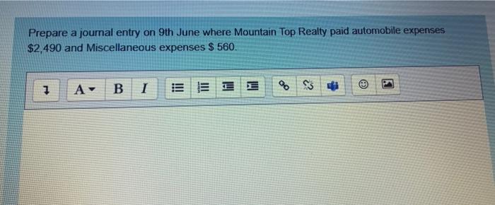 Solved Prepare a journal entry on 9th June where Mountain | Chegg.com