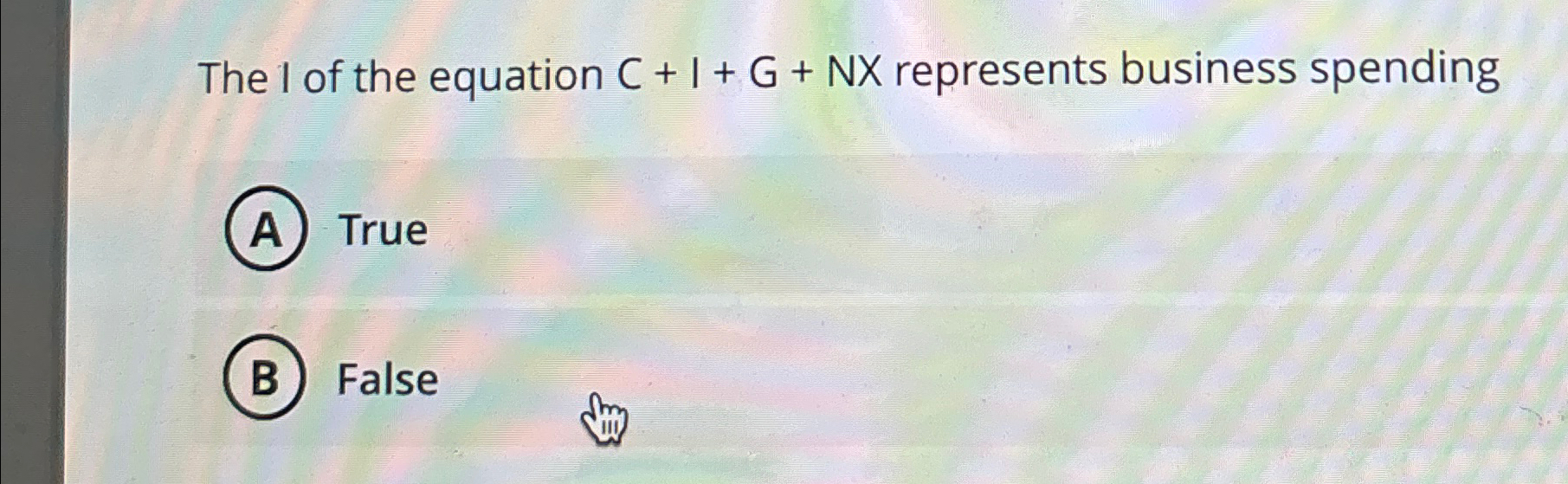 Solved The I of the equation C+I+G+Nx ﻿represents business | Chegg.com