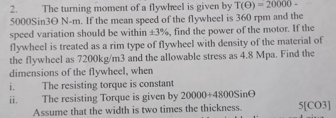 Solved The turning moment of a flywheel is given by | Chegg.com