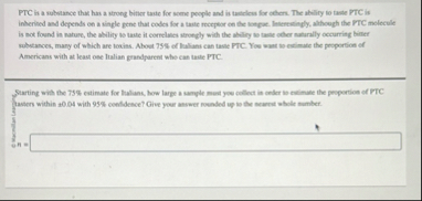 Solved PTC is a substance that has a strong bitter taste for | Chegg.com