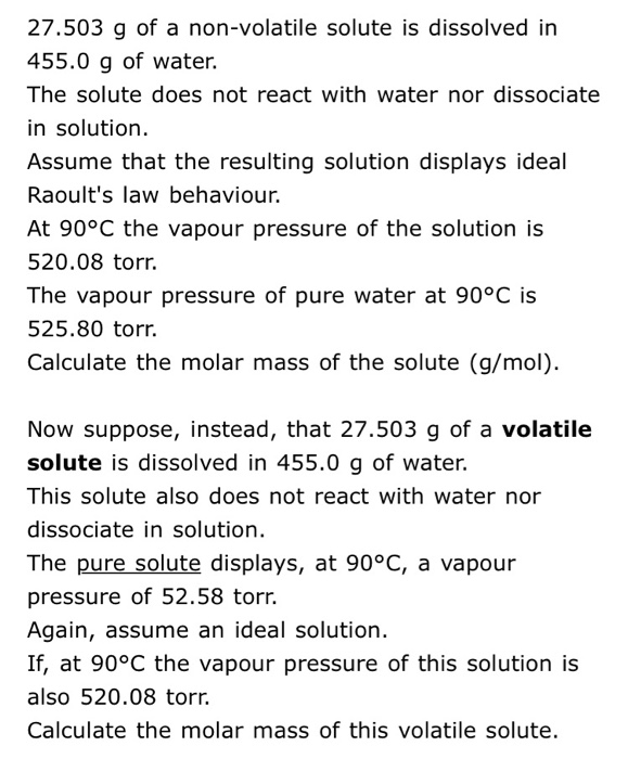 Solved 27.503 g of a non-volatile solute is dissolved in | Chegg.com