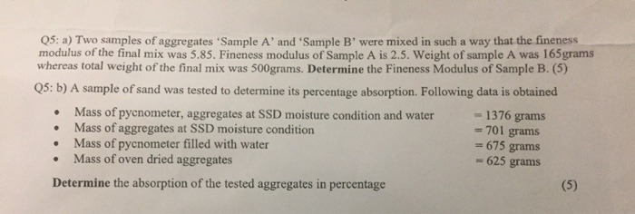 Solved Q5: a) Two samples of aggregates Sample A' and | Chegg.com