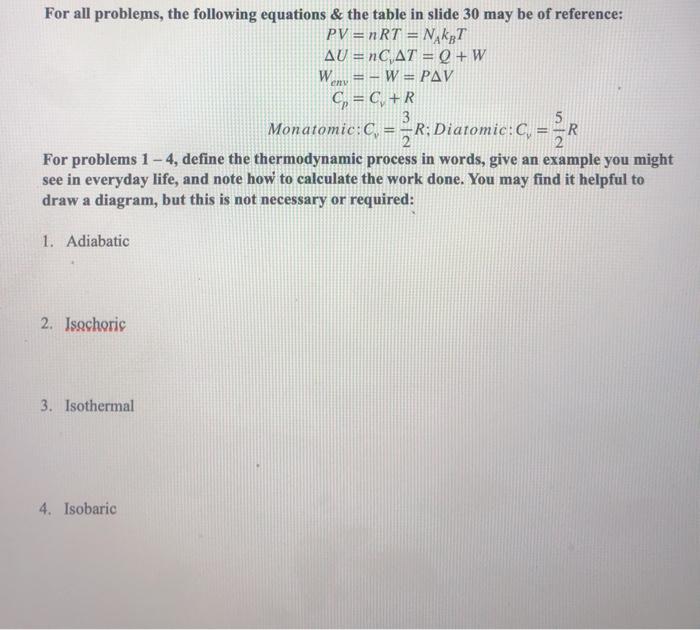 Solved For all problems, the following equations & the table | Chegg.com