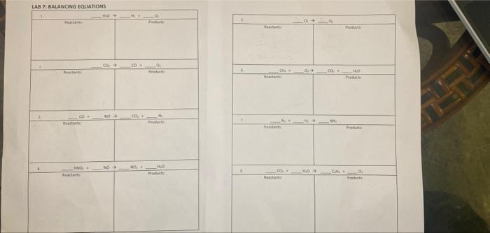 LAB. 7: BALANCING EQUATIONS | Chegg.com