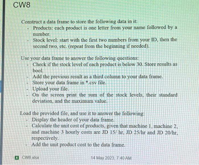 Solved Construct a data frame to store the following data in | Chegg.com