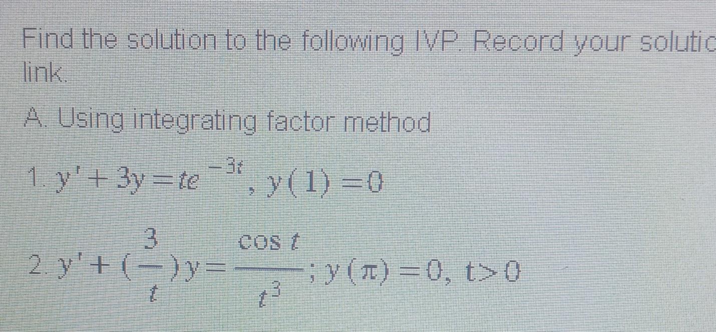 Solved Find the solution to the following IVP. Record your | Chegg.com
