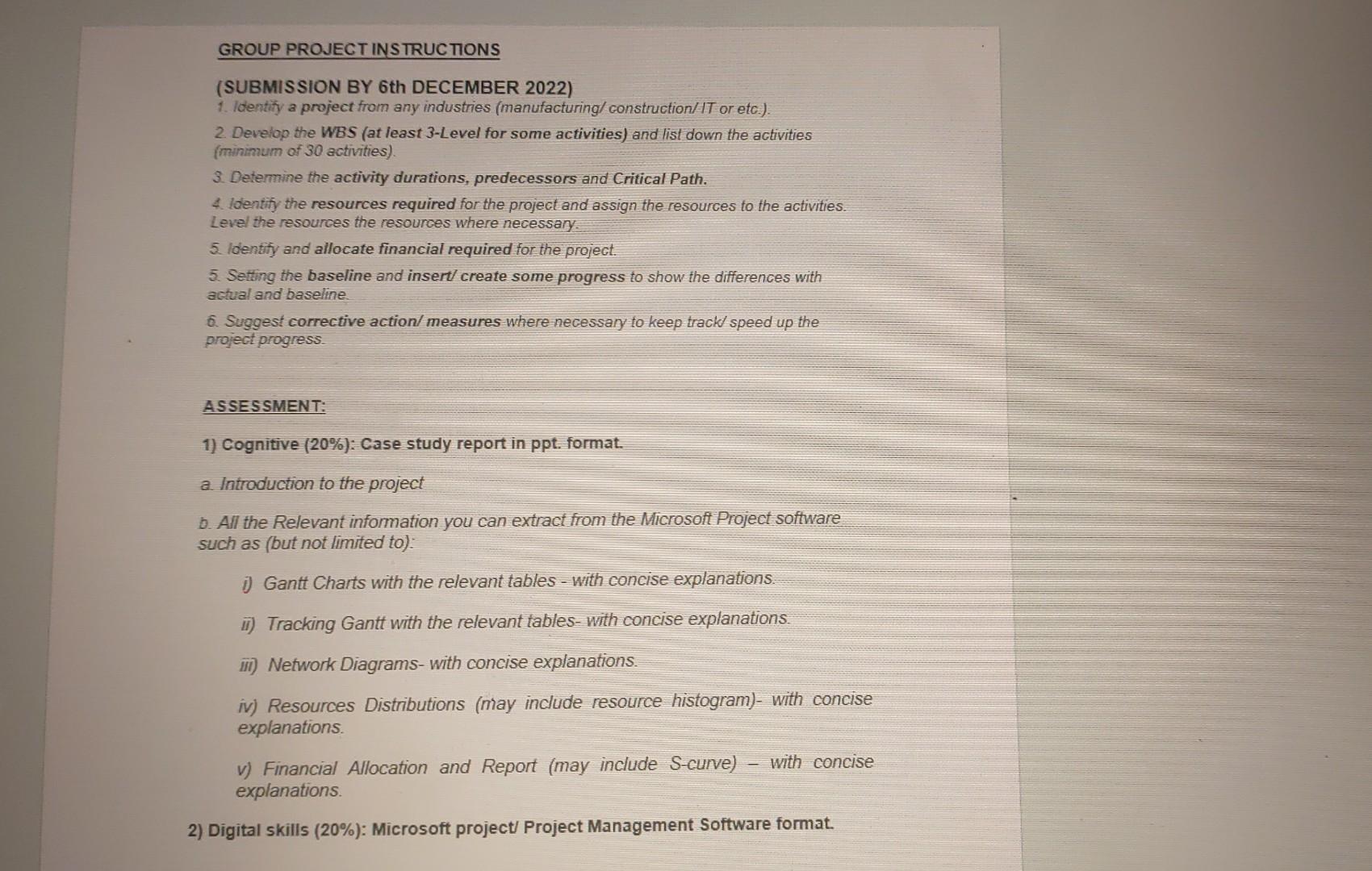 Solved GROUP PROUECT INS TRUCTIONS (SUBMISSION BY 6 th | Chegg.com