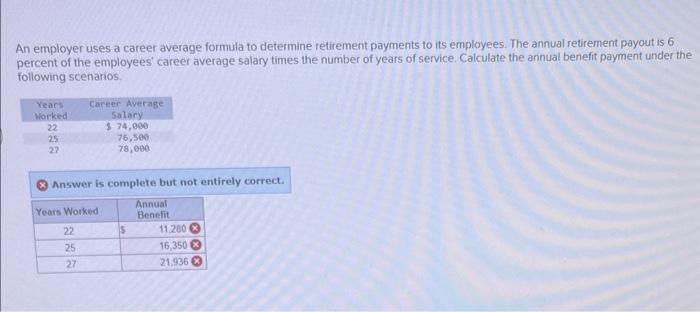 Solved An employer uses a career average formula to | Chegg.com