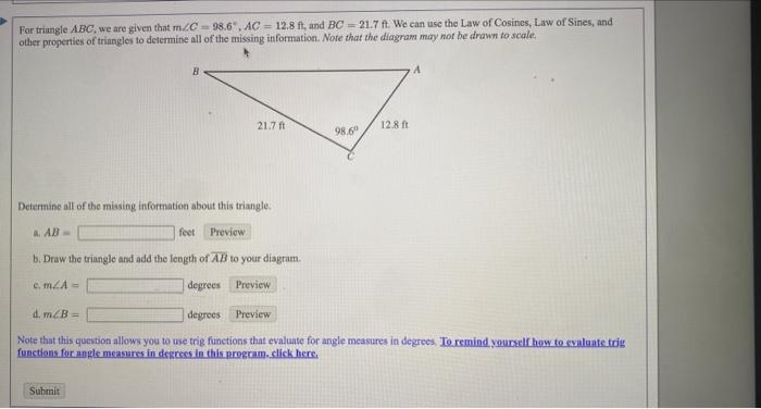 Solved For triangle ABC, we are given that | Chegg.com