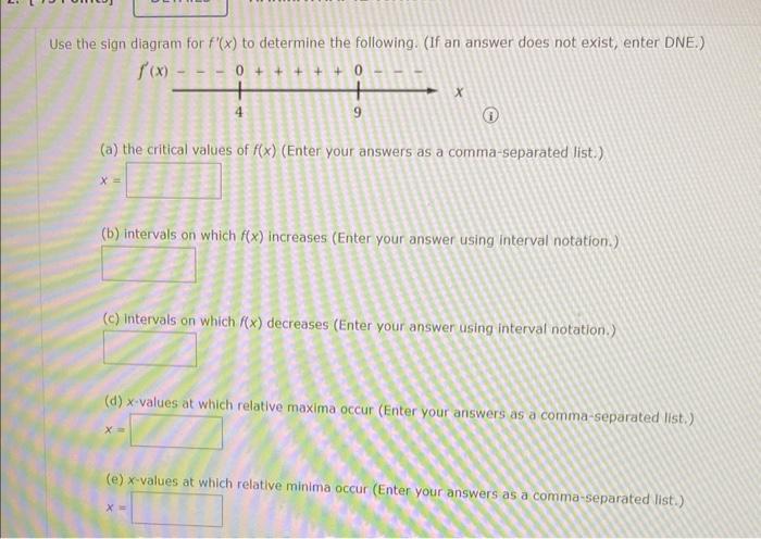 Solved Jse the sign diagram for f′(x) to determine the | Chegg.com
