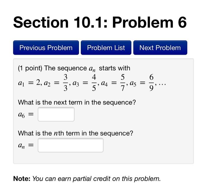 Solved Section 10.1: Problem 6 Previous Problem Problem List | Chegg.com
