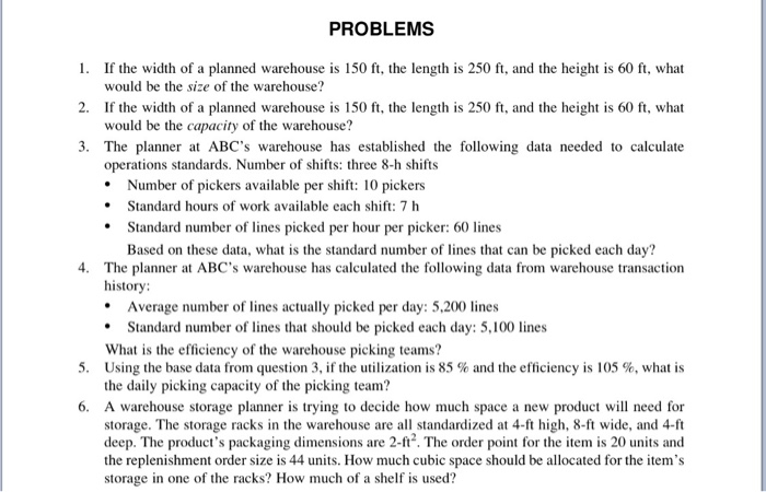Solved PROBLEMS 1. If the width of a planned warehouse is | Chegg.com