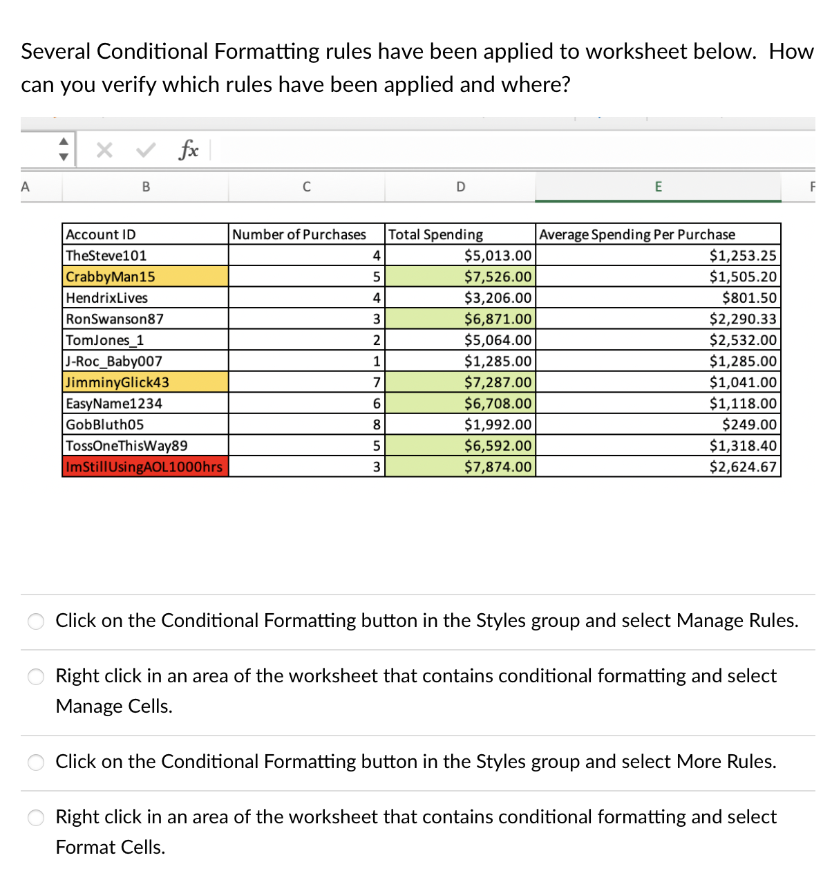 Solved Several Conditional Formatting rules have been | Chegg.com