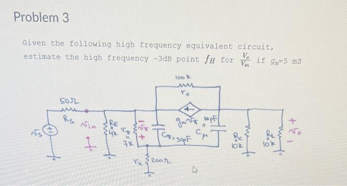 Solved Given the following high frequency equivalent | Chegg.com